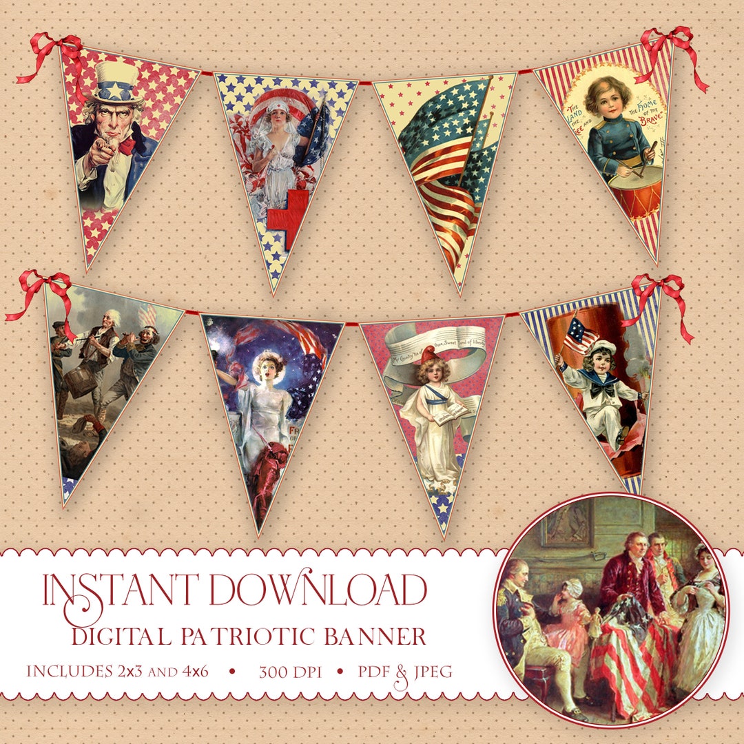 Independence Day, Patriotic Banner, July 4th, Printable, Vintage ...