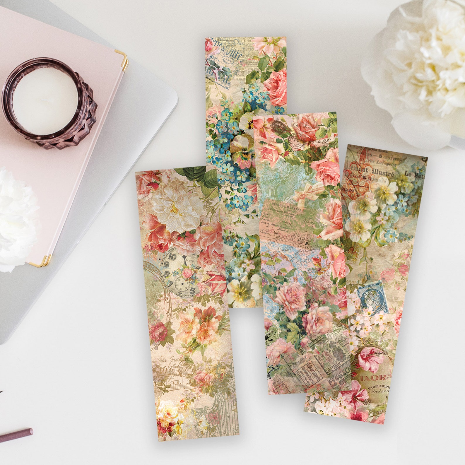 Vintage Flowers Bookmarks Printable Digital Collage Sheet - Etsy