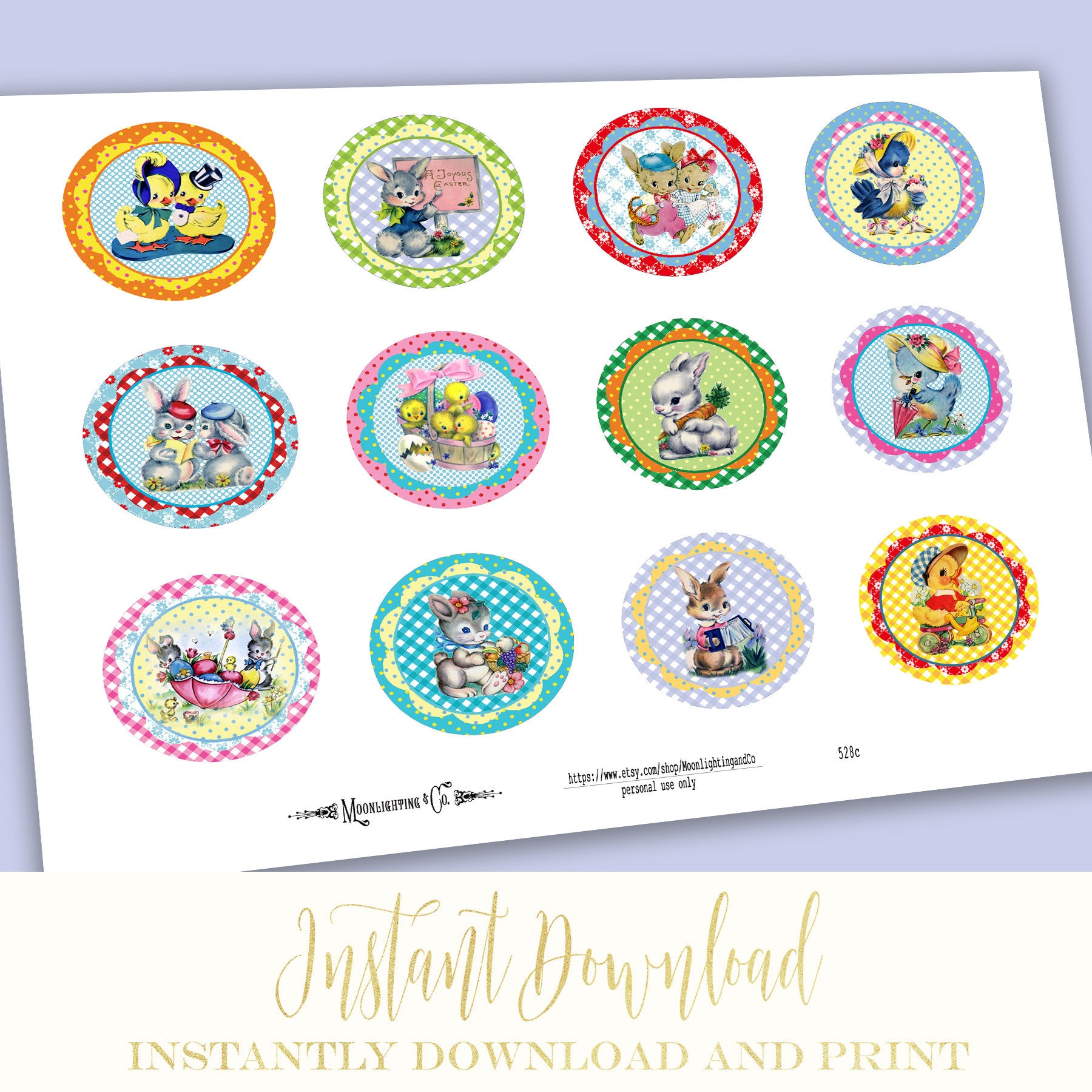 EASTER RETRO TAGS Party Gift Tags Cupcake Cake Topper Labels Sticker ...