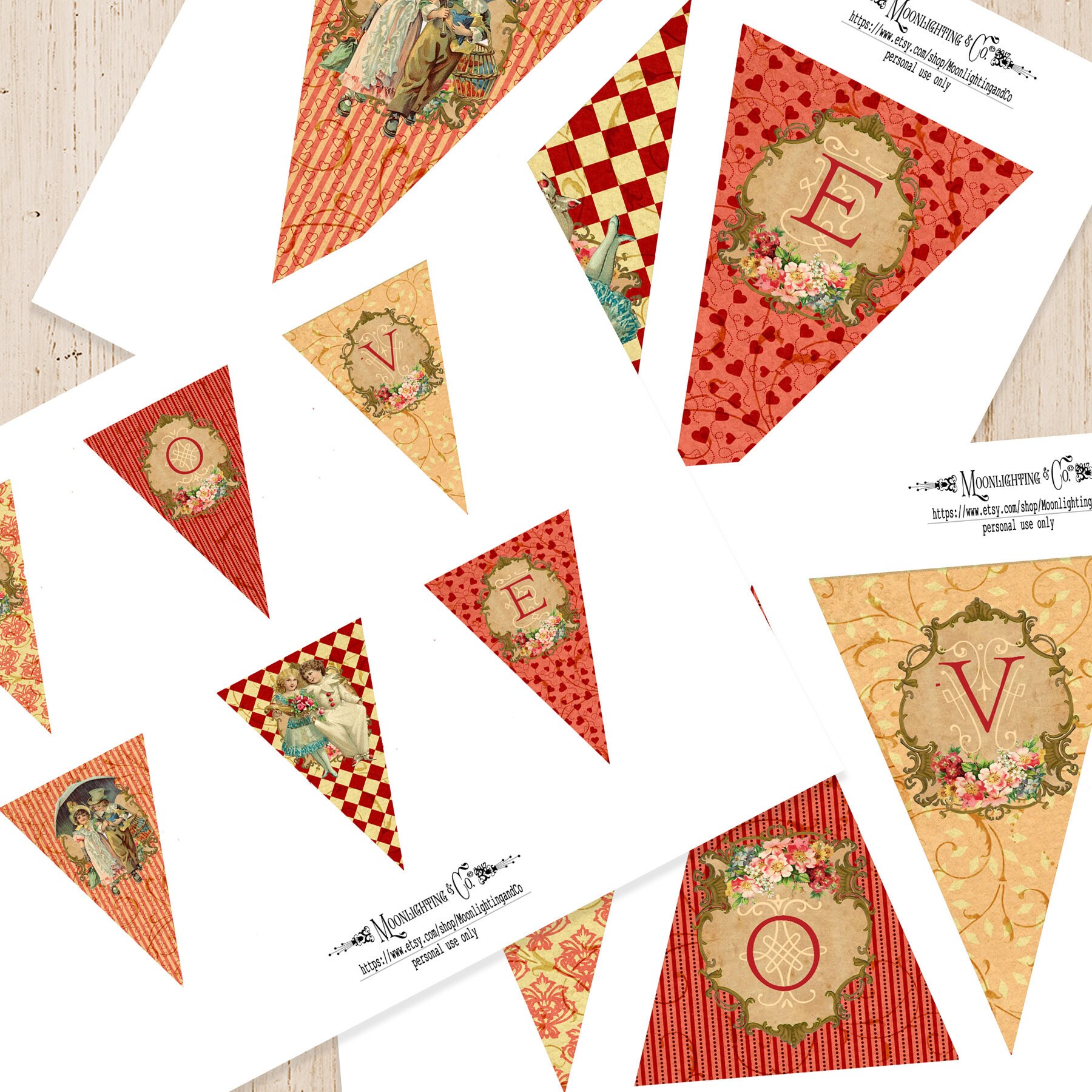 Valentine Banner, Love, Vintage, Pennants, Digital, Paper Goods ...