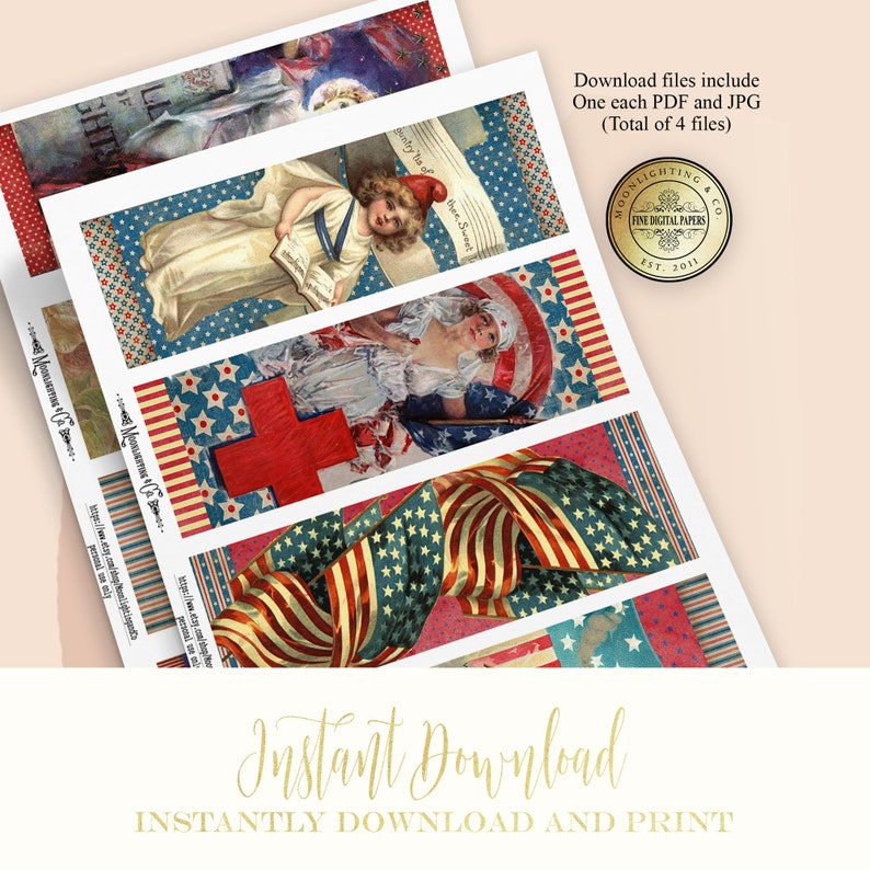 Independence Day Bookmarks, Patriotic, Printable, Vintage, Digital ...