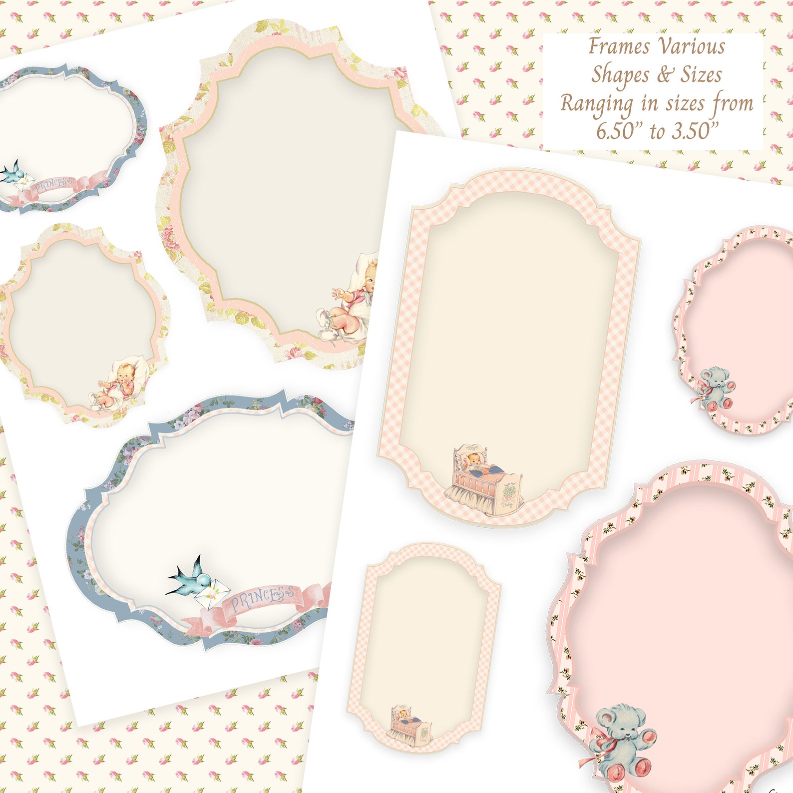 Shabby Chic Baby Girl Digital Clip Art, Scrapbook, Instant Download ...