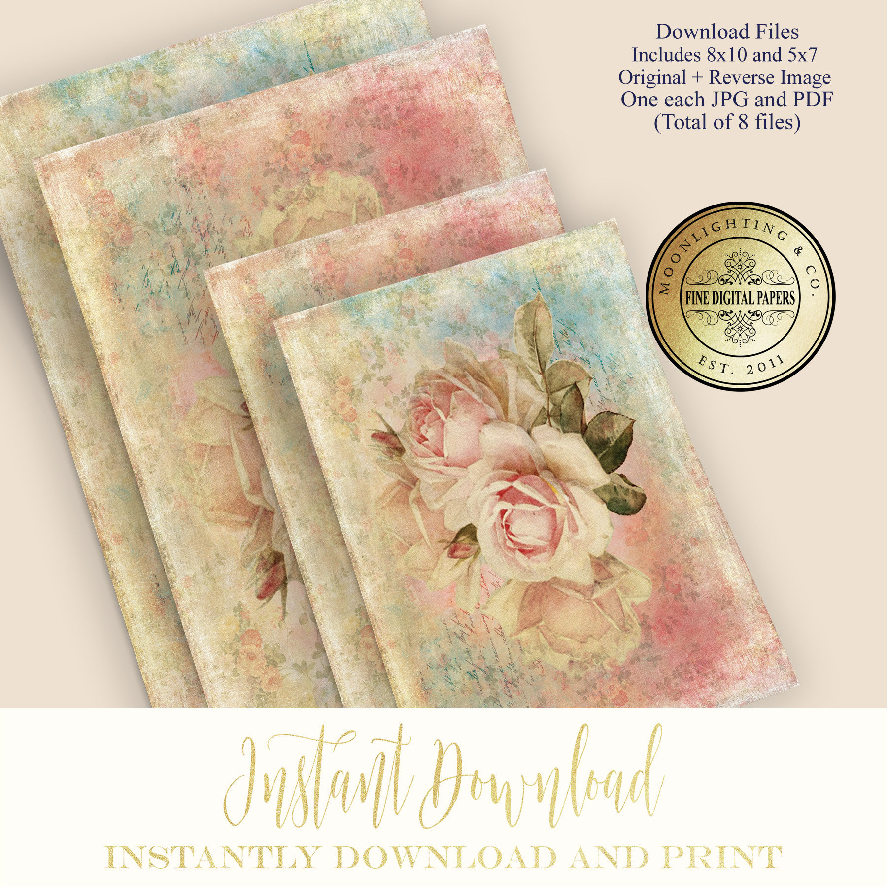 Vintage Victorian Shabby Chic Roses, Instant Download, Frameable Art ...