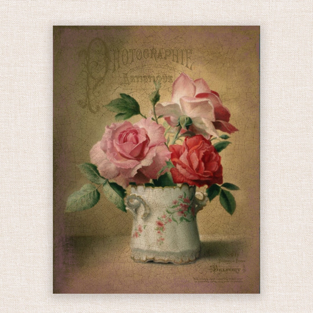 Shabby Chic, Roses, Vintage, Printable, Digital, Frameable Art, Iron On ...
