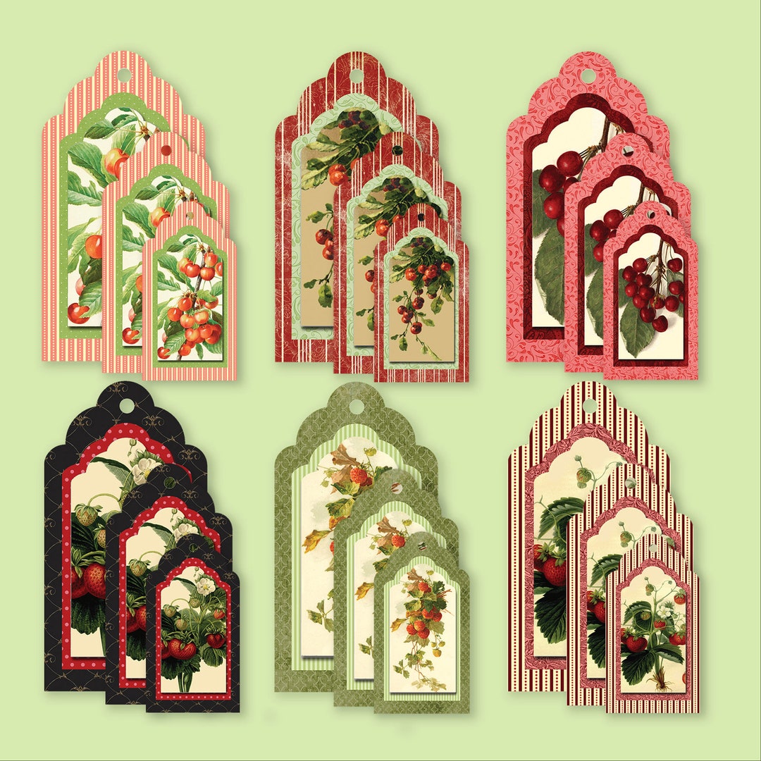 Cherry Strawberry Tags, Gift Tags, Baked Goods Gift Tag, Digital ...