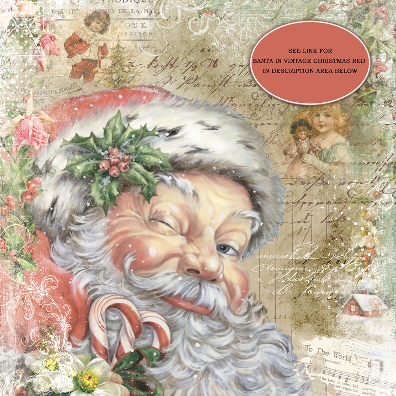Pink Vintage Santa Claus Shabby Chic Winking Santa Instant - Etsy
