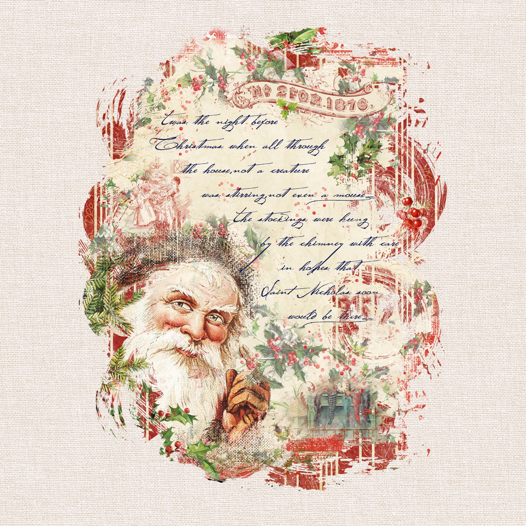 Shabby Chic Christmas Santa Printable Transfer Digital Sheets Print on ...