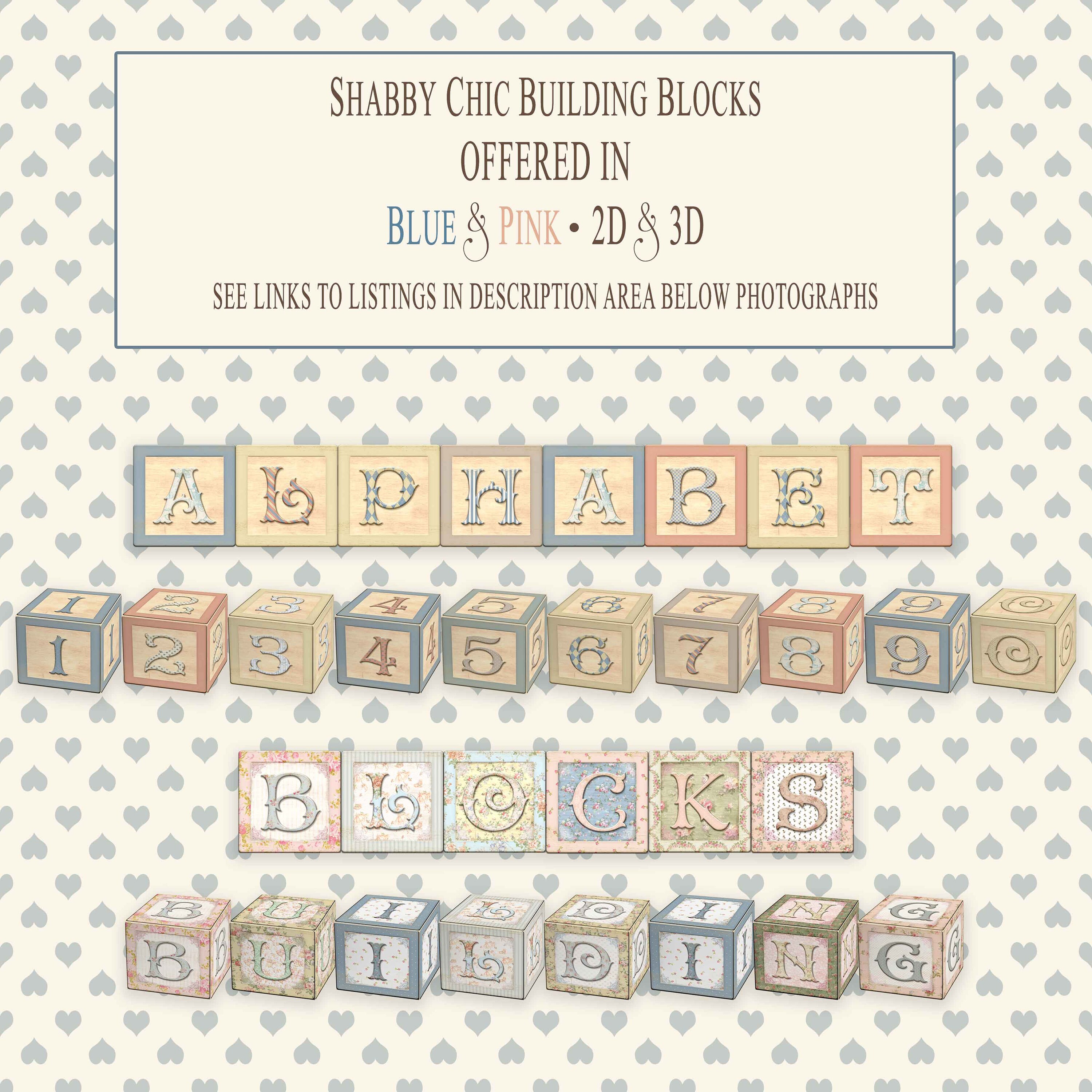 BUILDING BLOCKS ALPHABET 2D Shabby Chic Numbers Clip Art Baby Clipart ...