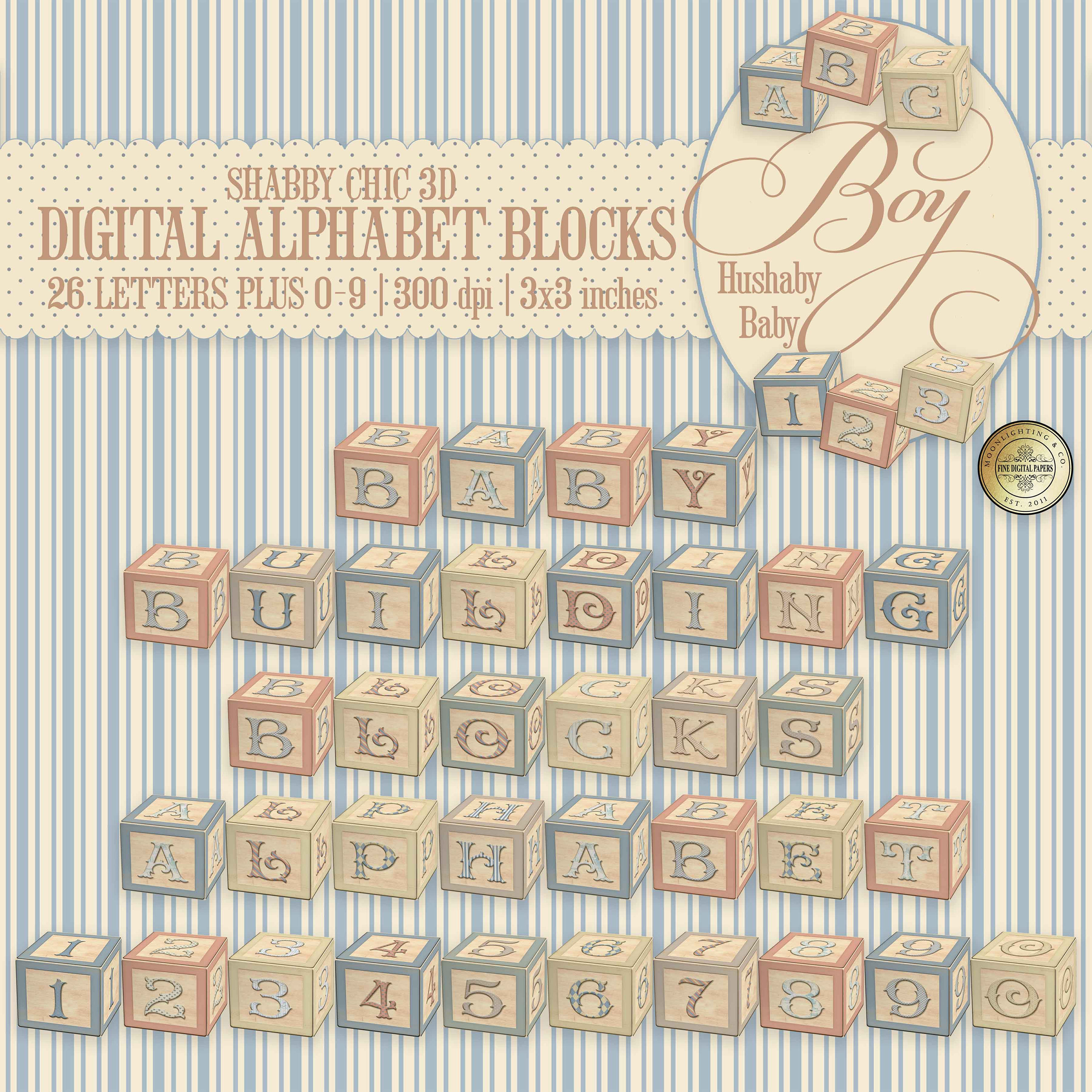 BUILDING BLOCKS ALPHABET 3D Shabby Chic Numbers Clip Art Baby Clipart ...