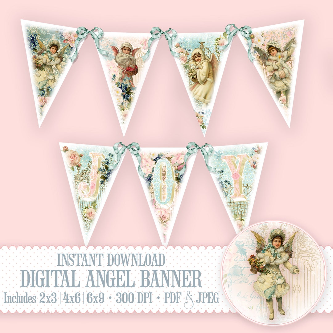 Printable Christmas Angel Shabby Chic Banner Party Banner Paper ...