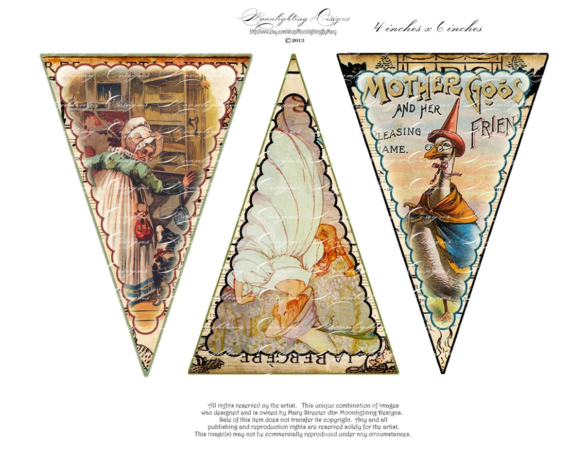Mother Goose, Banner Printable, Vintage, Nursery Rhymes, Pennants ...