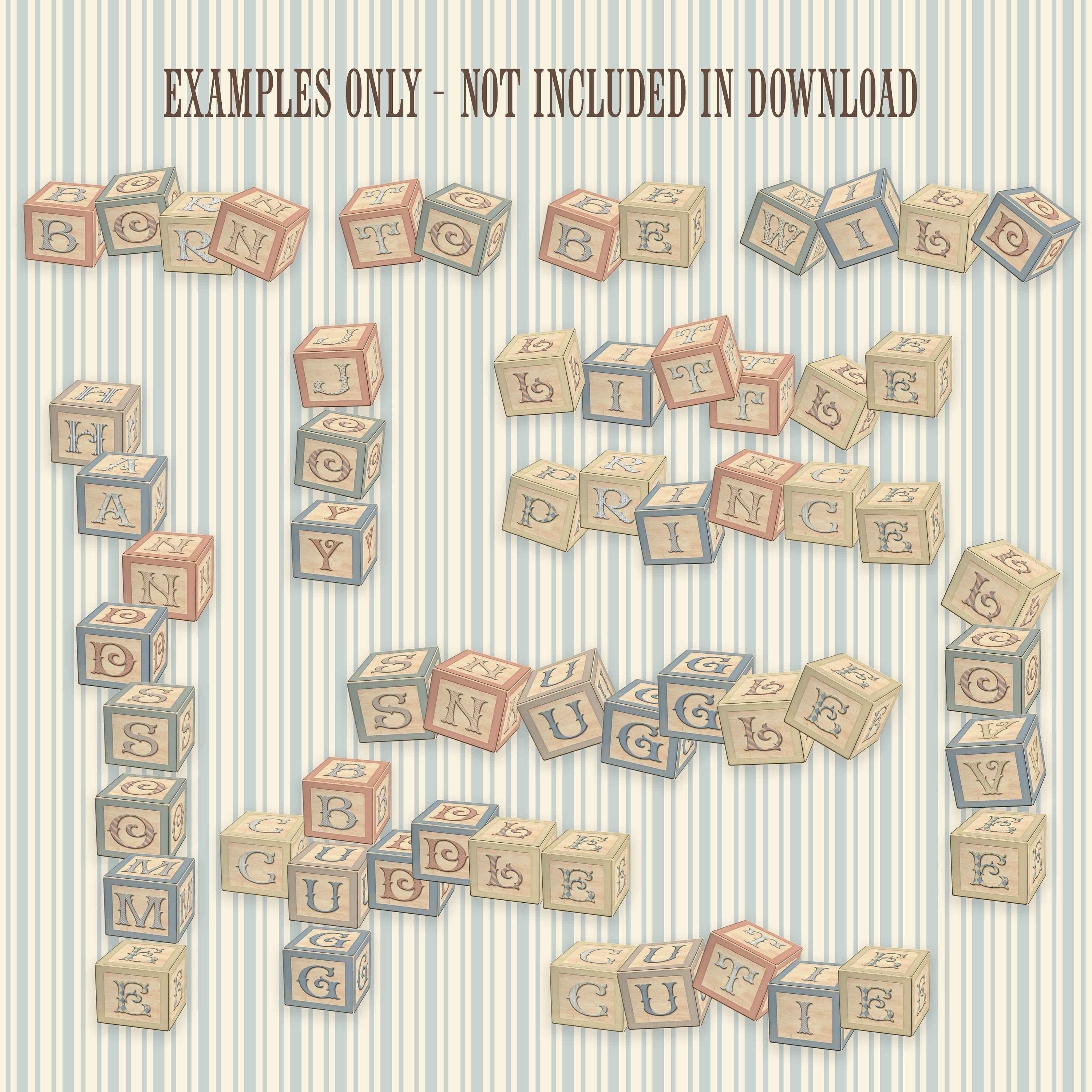 BUILDING BLOCKS ALPHABET 3D Shabby Chic Numbers Clip Art Baby Clipart ...