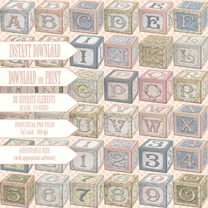 BUILDING BLOCKS ALPHABET 3D Shabby Chic Numbers Clip Art Baby Clipart ...
