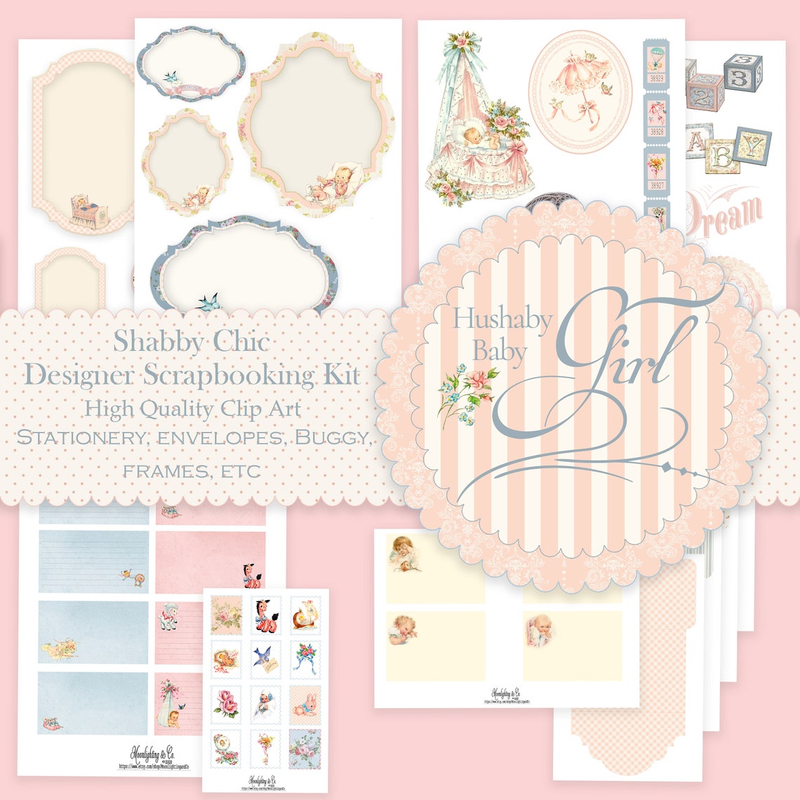 Shabby Chic Baby Girl Digital Clip Art Scrapbook Instant | Etsy