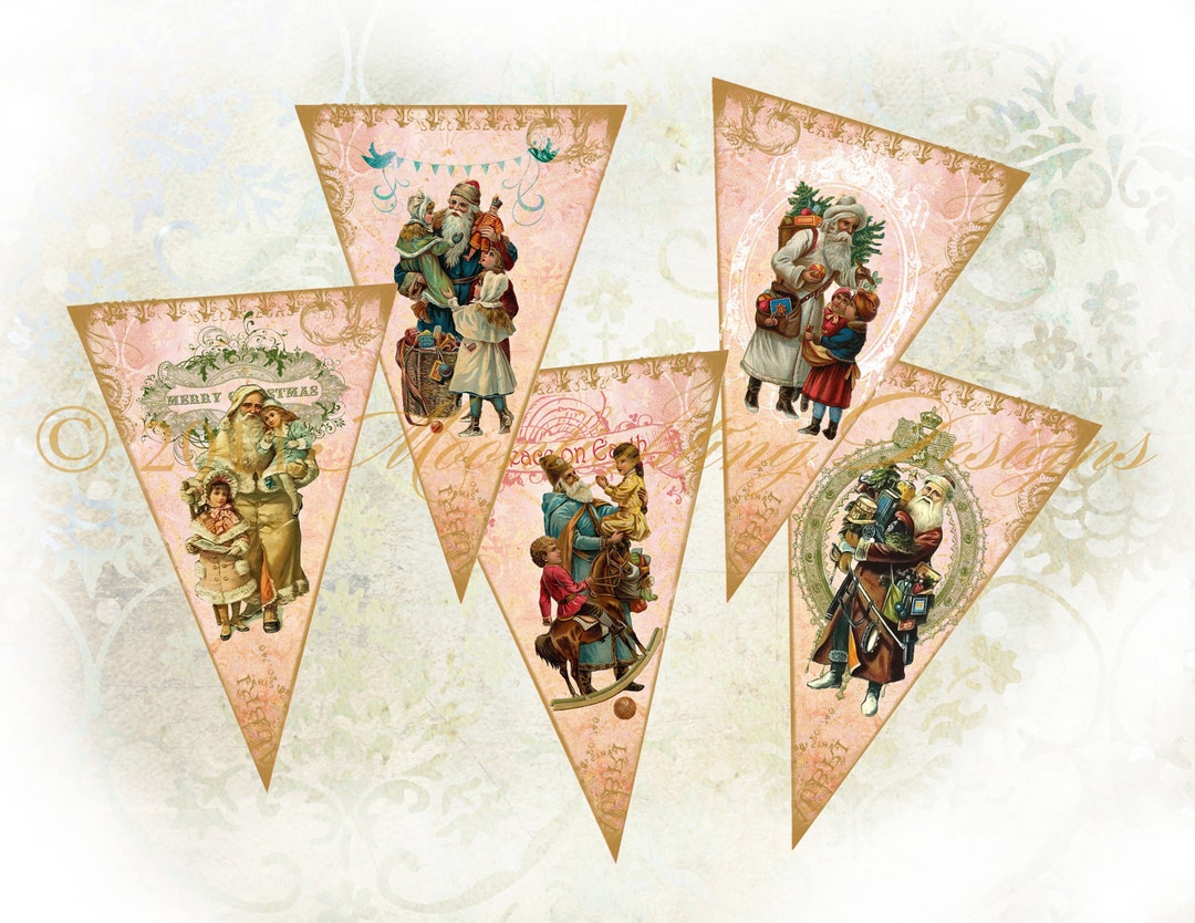 VICTORIAN SANTA GARLAND Banner Digital Download Printable Vintage ...
