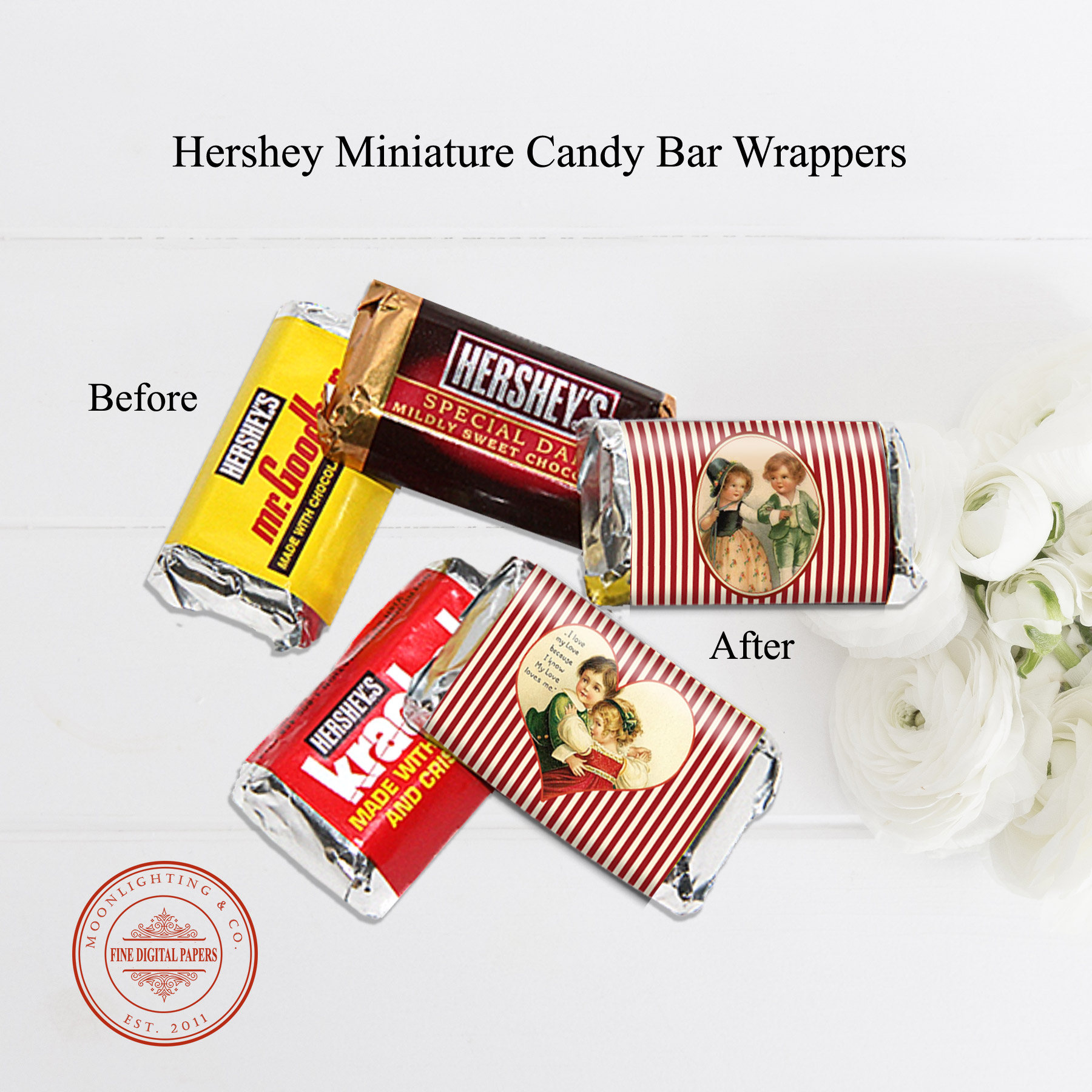VALENTINE CANDY BAR Wrapper Hershey Miniature Chocolate Printable Label ...