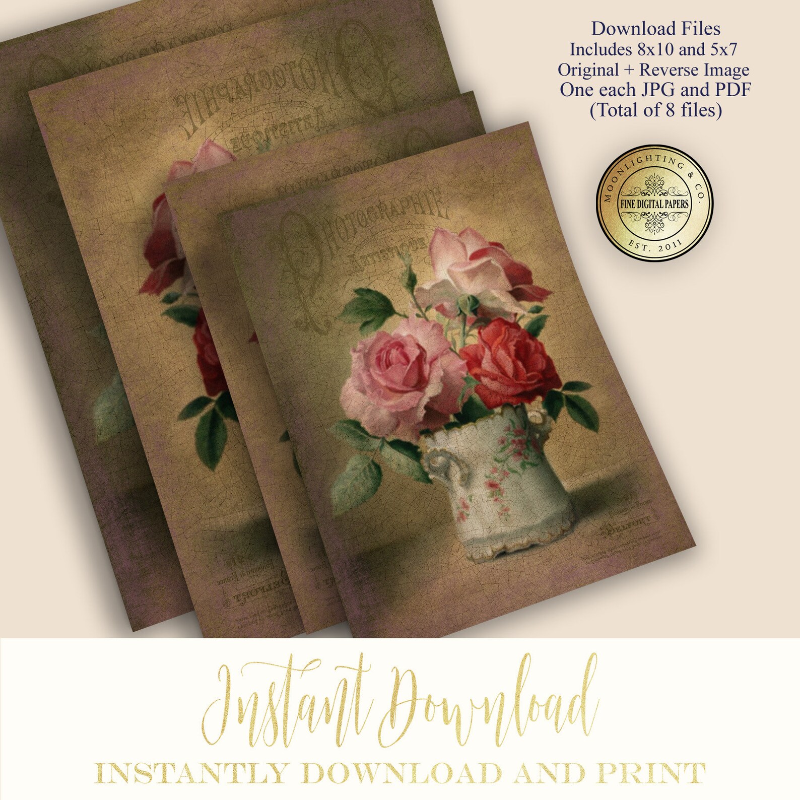 Shabby Chic Roses Vintage Printable Digital Frameable - Etsy