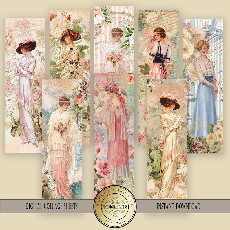 Victorian Edwardian Ladies, Shabby Chic, Bookmark, Vintage, Printable ...