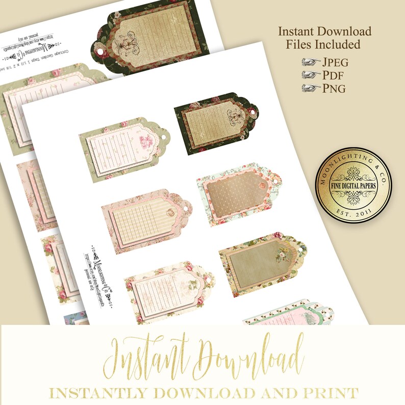 Vintage Flower Tags Printable Victorian Shabby Chic Tags Digital ...