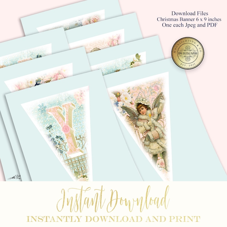 Printable Christmas Angel Shabby Chic Banner Party Banner Paper ...