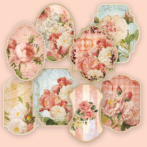 Floral Printable Gift Tags Shabby Chic Digital Tags Sheet Etsy