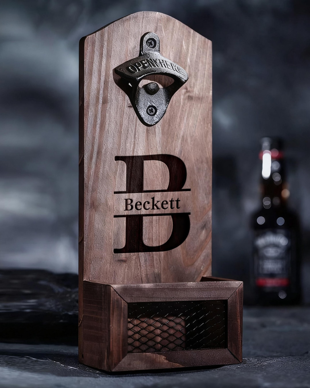 Personalized Beer Opener, Wall Mounted Cap Catcher, Wooden Customized ...