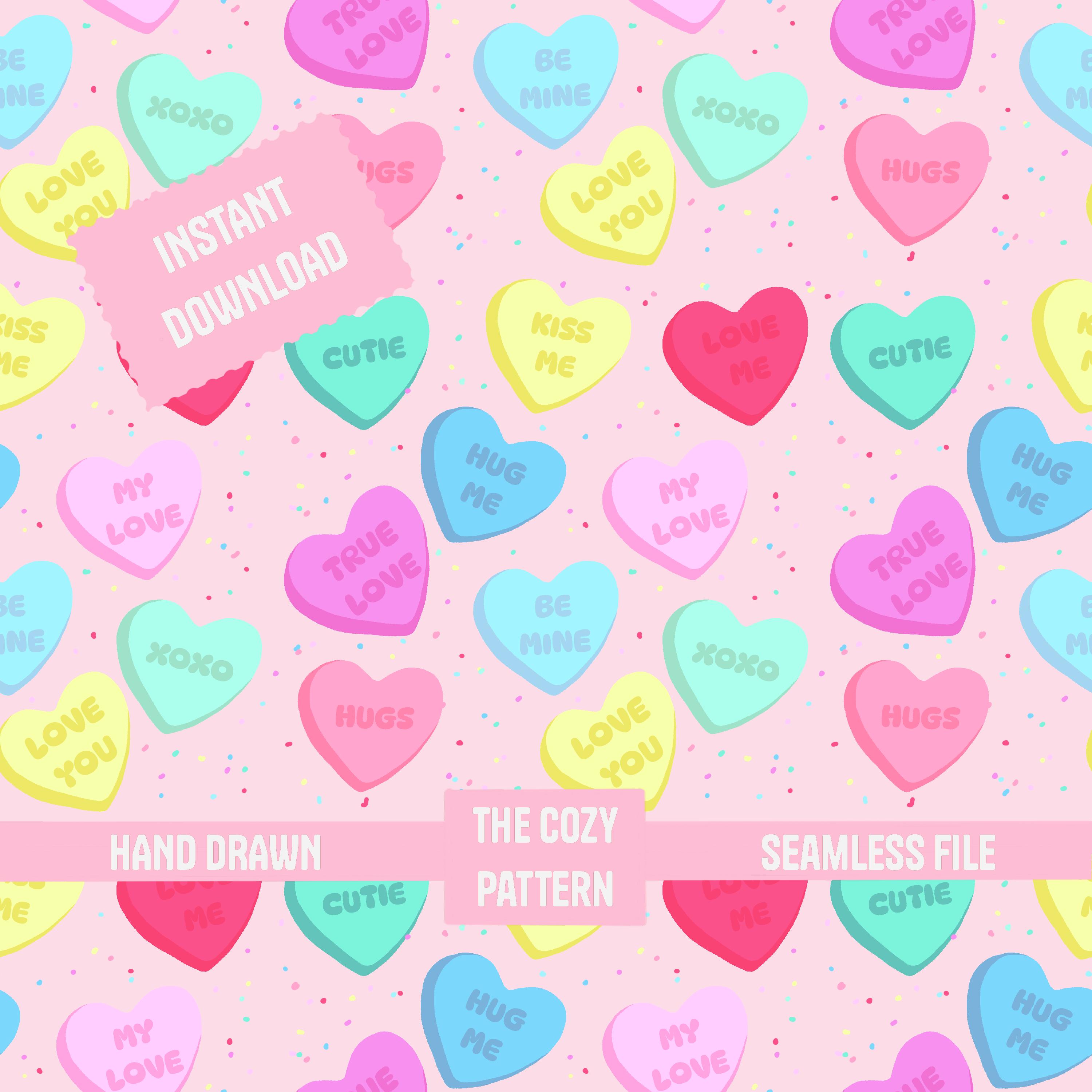Candy Heart Valentine Pattern Printable PNG – Sweet Love Quotes Digital ...