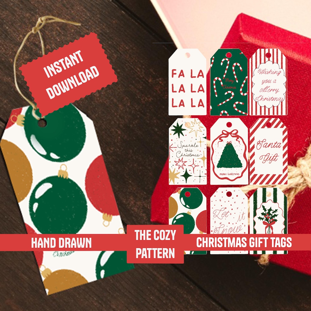 Printable Christmas Gift Tags – Festive Holiday Patterns (digital ...