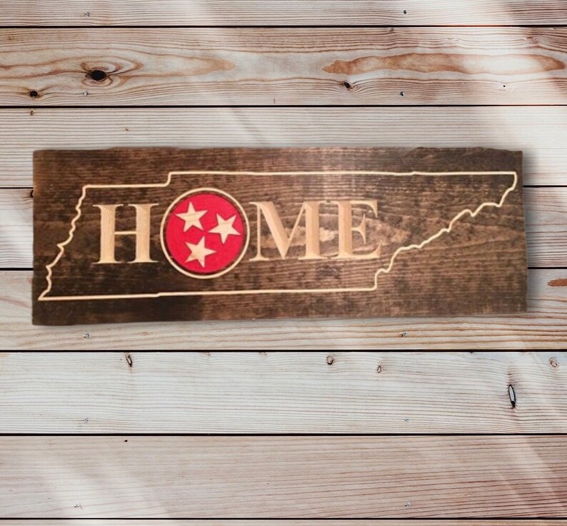 Tennessee HOME Wooden Sign With Tristar - Nashville, Music City - Etsy