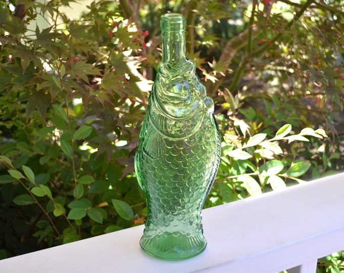 Vintage Green Glass Fish Bottle - 1970s Italy - Empty Italian White ...