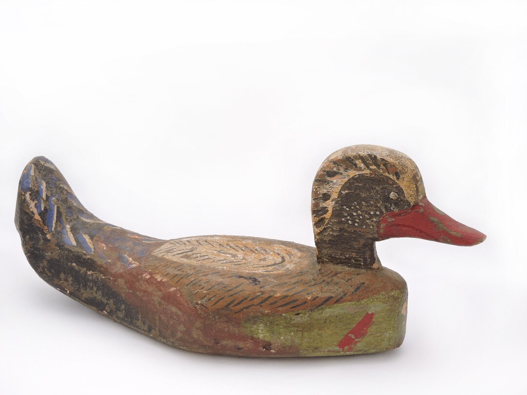 Antique Primitive Style Hand Carved and Painted Duck Decoy Weathered ...