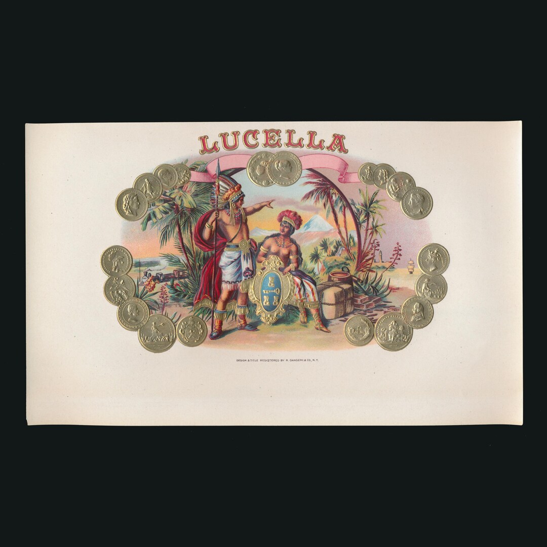 Vintage 1900s Lucella Cigar Box Label - Native American Indian Warrior ...