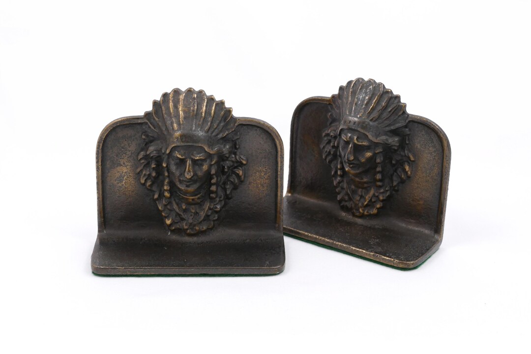 Set of Antique Native American Indian Bookends Cast Metal With Bronze ...