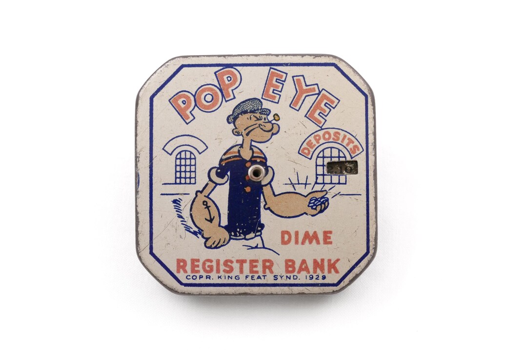 Vintage C1929 Popeye the Sailor Man Dime Register Bank - Tin Litho Coin ...
