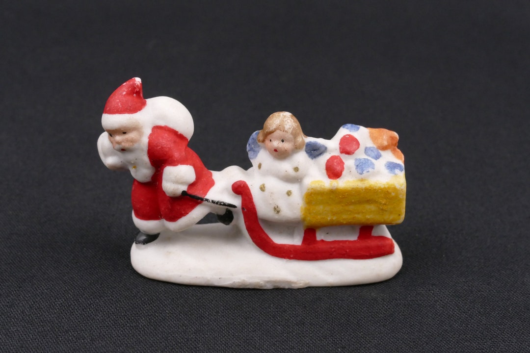 Antique German Bisque Santa Claus Miniture Figurine - Santa Pulling ...
