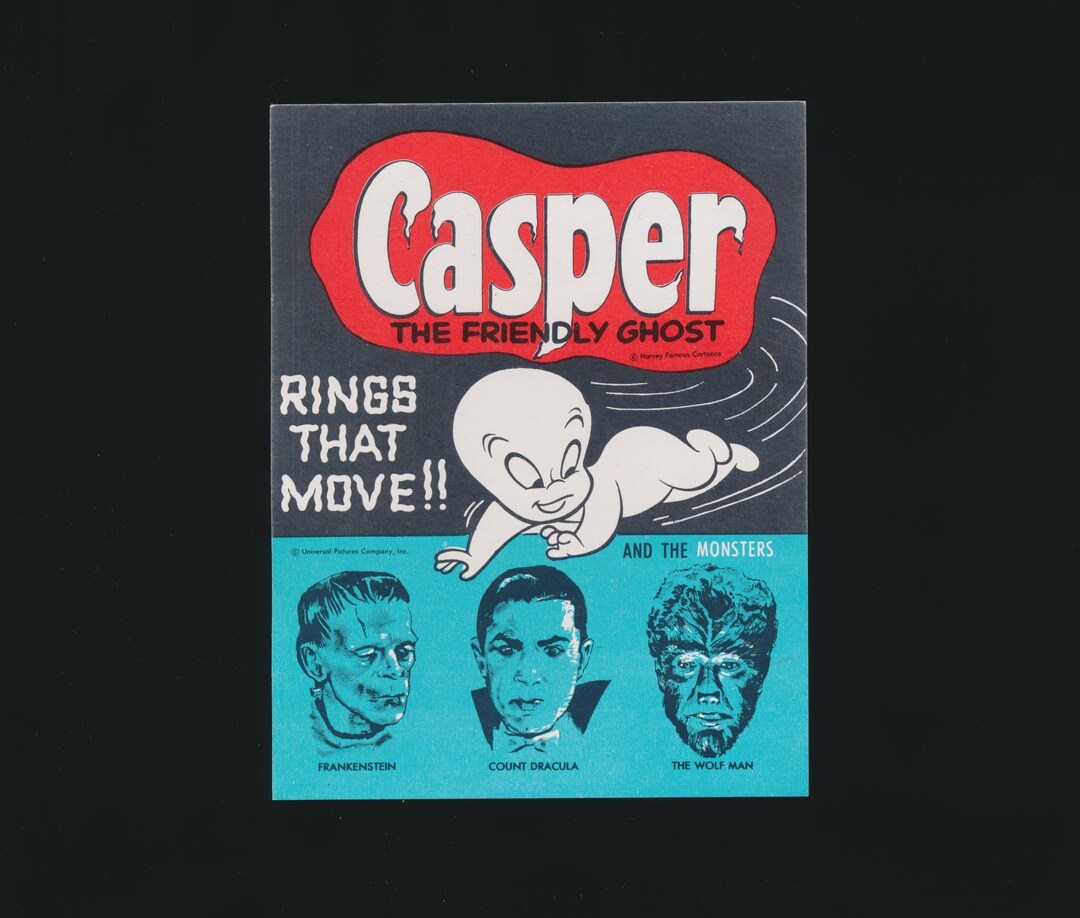 Vintage 1960s Casper the Ghost and Monsters Vending Machine Header Card ...