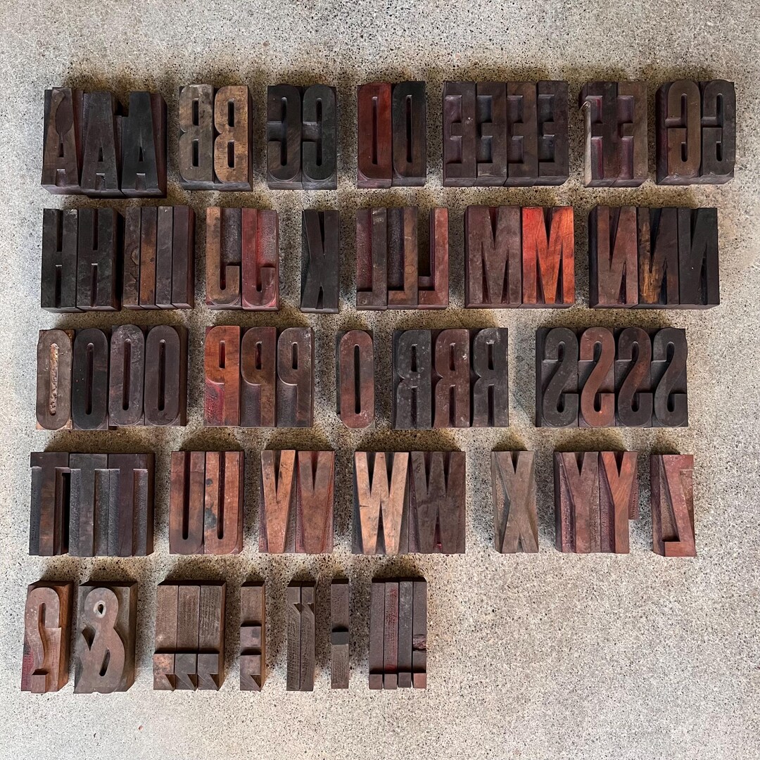 Antique Hamilton Mfg Co 3" Wood Type Print Blocks - 18 Line Wood Type ...
