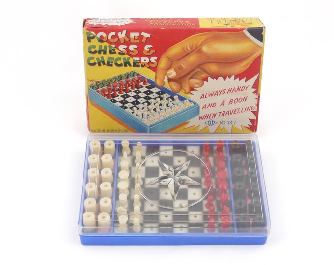 Vintage 1960s Pocket Chess and Checkers Set - Plastic Travel Game With ...