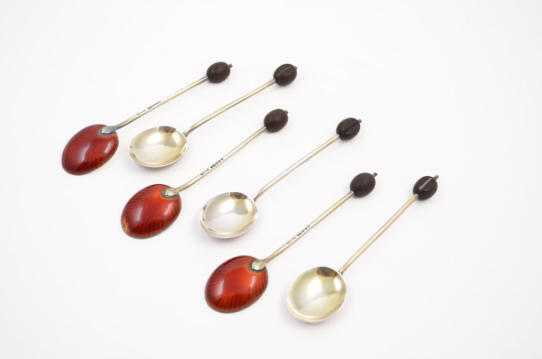 Art Deco 1930's Sterling Silver Coffee Bean Expresso Spoons - Red ...