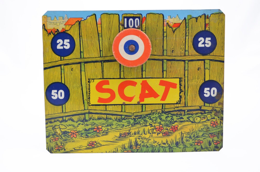 Vintage 1960's Tin Litho Scat the Cat Dart Shooting Gallery Game Sign ...