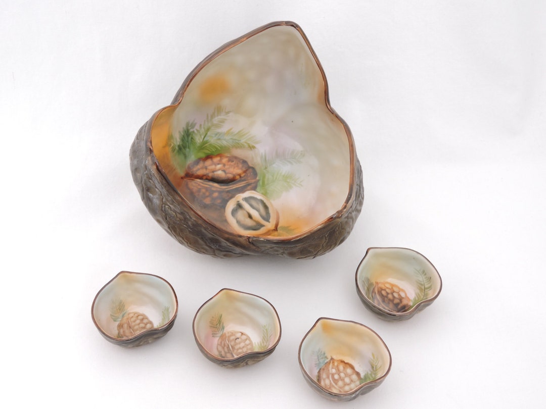 Vintage C1930s Noritake Figural Walnut Shell Nut Bowl W/ Set of 4 ...