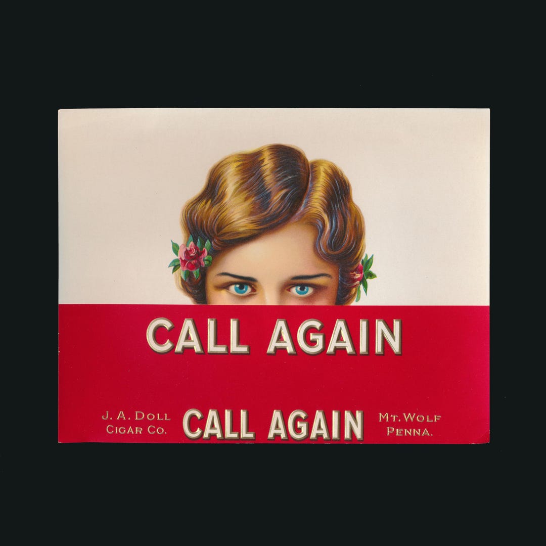 Vintage 1930s Call Again Beautiful Flapper Girl Cigar Box Label - J.A ...