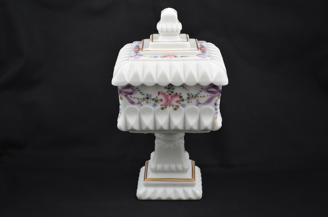 Vintage Westmoreland White Milk Glass Pedestal Wedding Bowl Floral ...