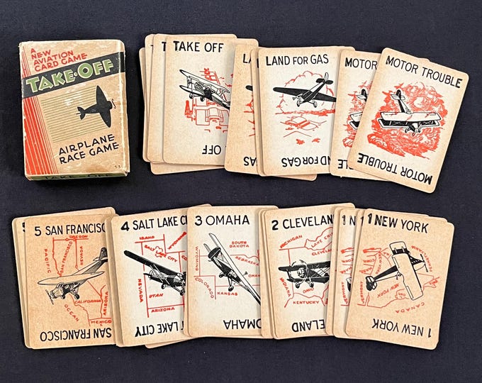 Vintage 1930s Take-off Aviation Card Game - Airplane Race Game ...