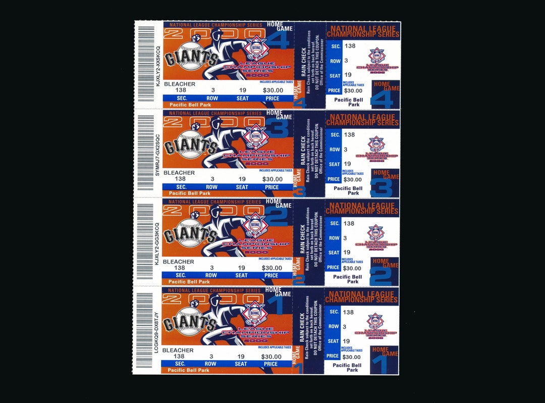 Vintage 2000 San Francisco Giants Baseball NLCS Phantom Ticket Sheet ...