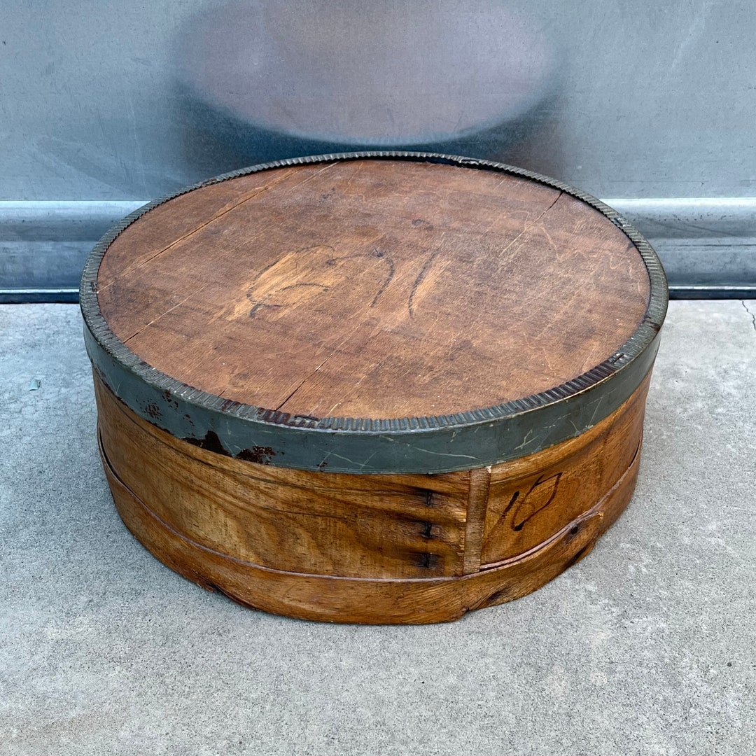 Vintage Wooden Cheese Wheel Box With Metal Trim on Lid - Large 14.5 ...