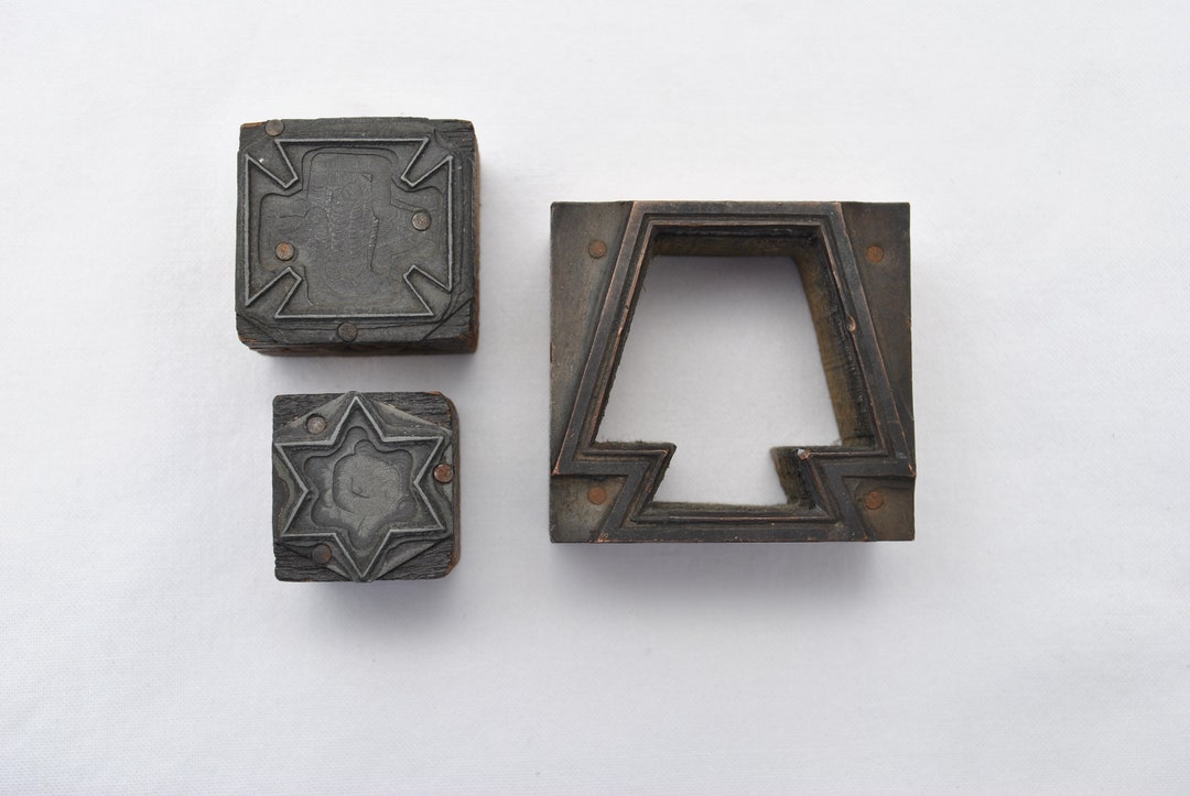 Antique Printing Blocks Lot of 3 Shapes Keystone 6 Pointed Star 4 Sided ...