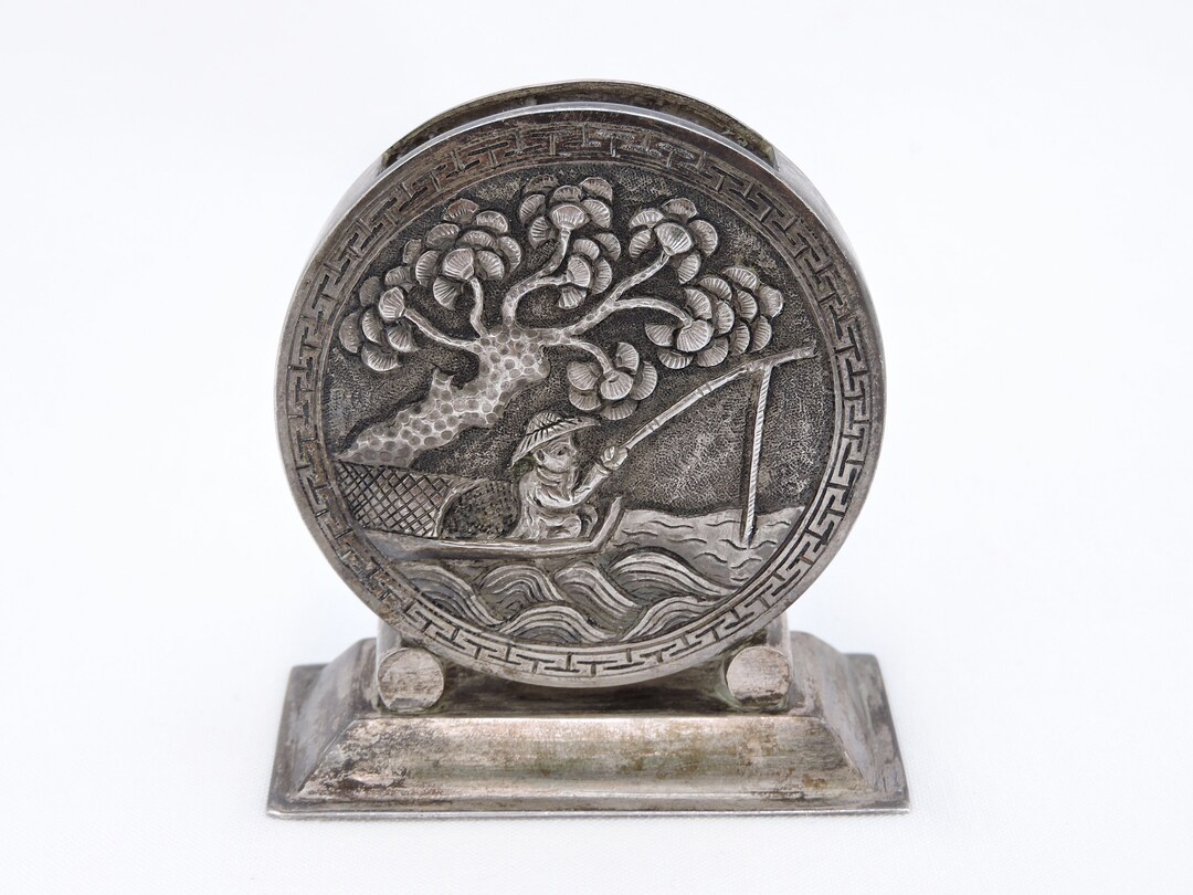 Antique Chinese Matchstick Holder - Silvertone Upright Match Holder ...