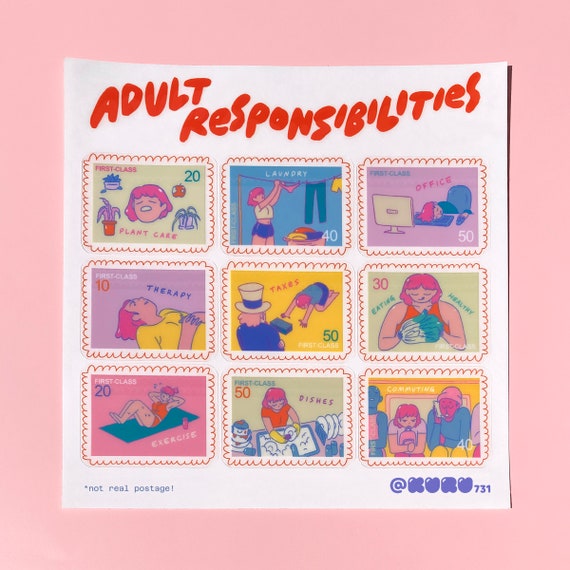 Adult Responsibilities Stamp Sticker Sheet - Etsy
