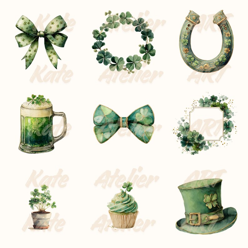 Saint Patrick's Day - Watercolor PNG Clipart Bundle, 38 Lucky Clover ...
